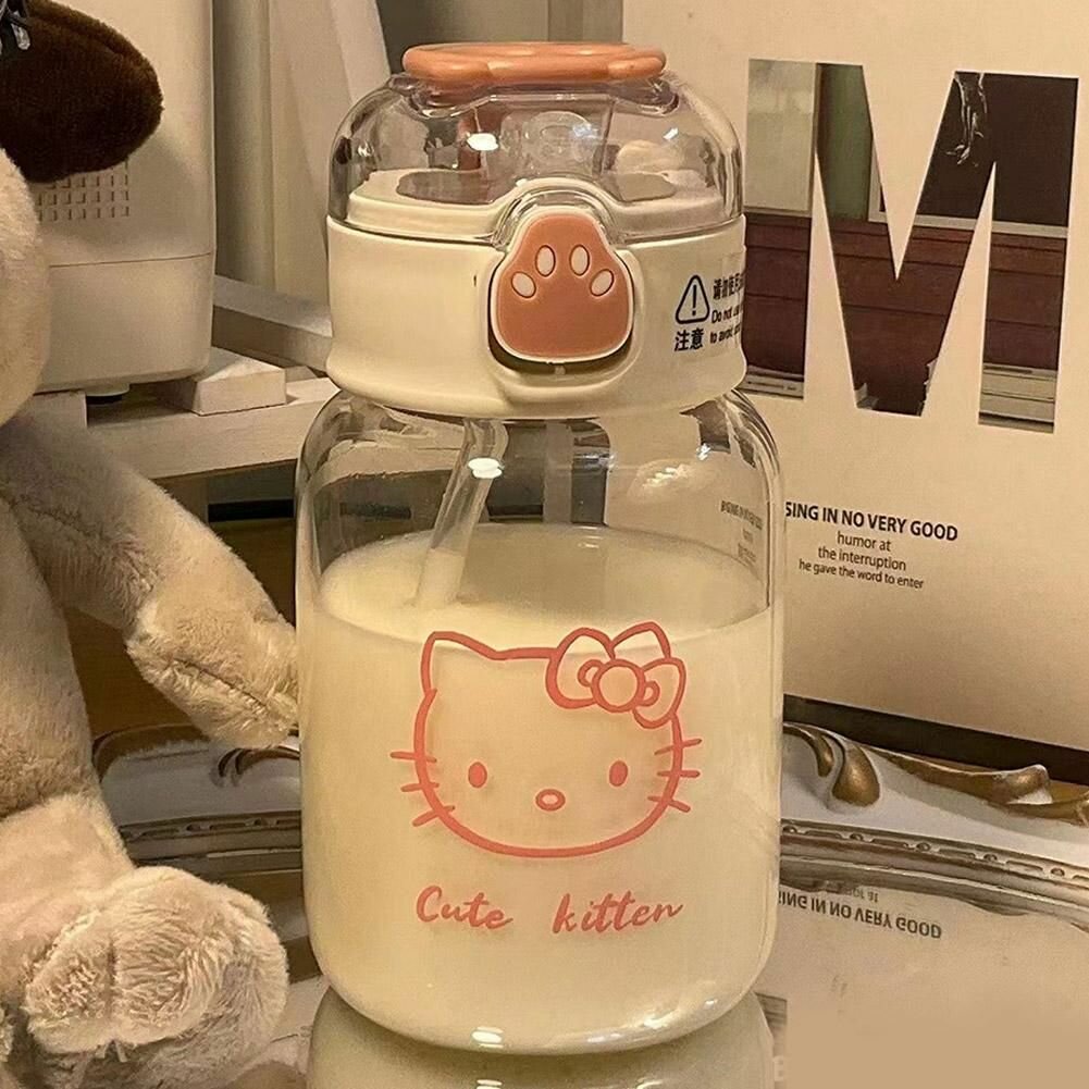 500 мл Прозрачная бутылка для воды, Бутылка для воды, Sanrio Anime, Kawaii, студенческий стаканчик с трубочкой, детский подарок