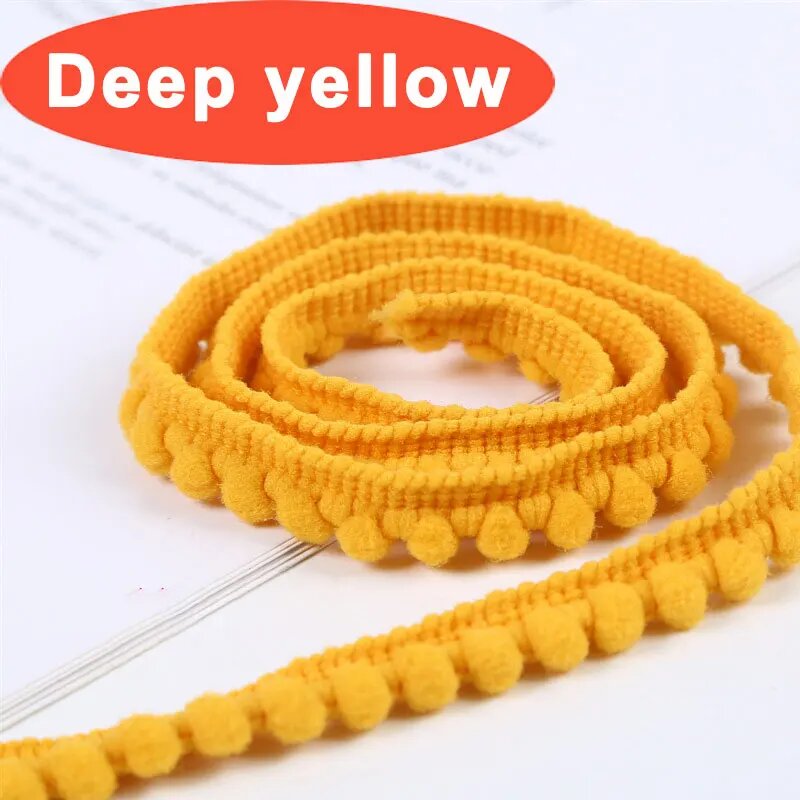 Тесьма с помпонами 5/10 ярдов для рукоделия Желтый, Deep yellow, 10Yards
