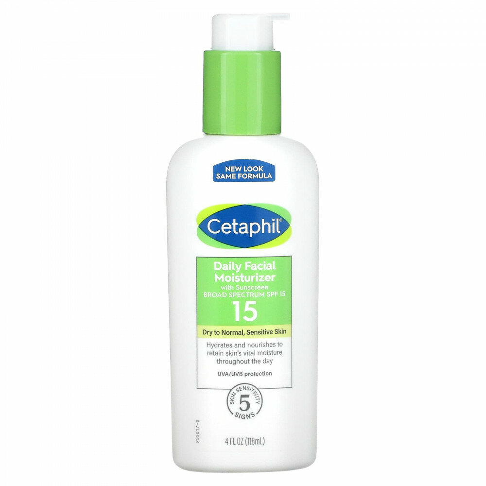 Cetaphil, Ежедневное увлажняющее средство для лица с солнцезащитным кремом, SPF 15, без отдушек, 118 мл (4 жидк. Унции)