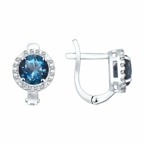 Серьги, серебро, 925 проба, Лондон топаз, фианит