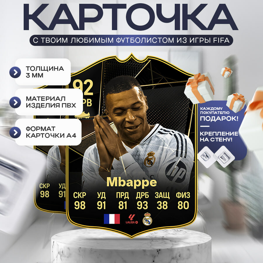 Футбольная карточка Мбаппе Реал Мадрид 92 А4