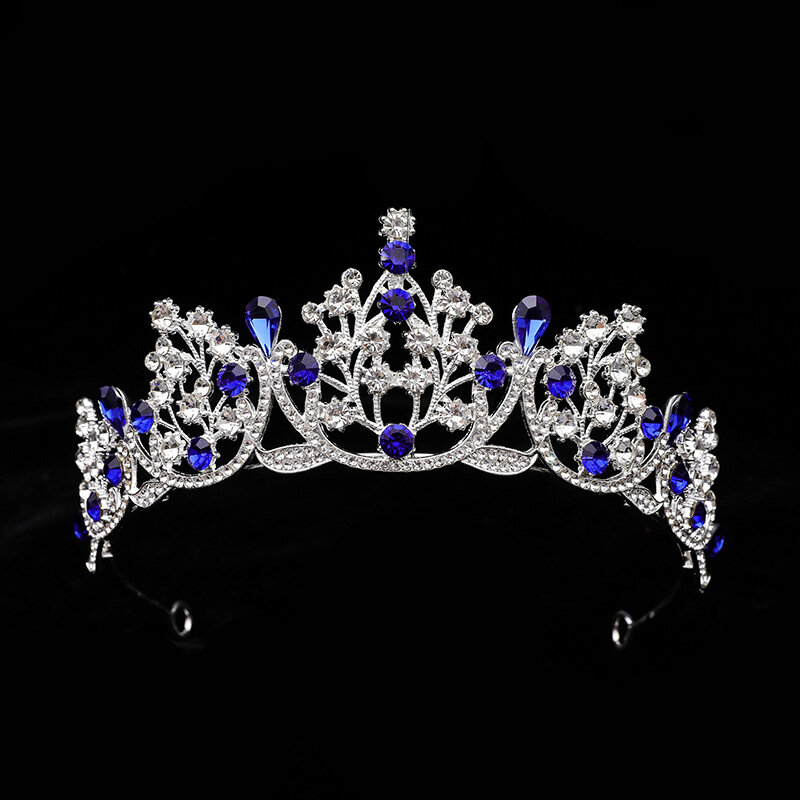 Свадебная корона "18-летняя принцесса", горный хрусталь, цвет серебристый/королевский синий