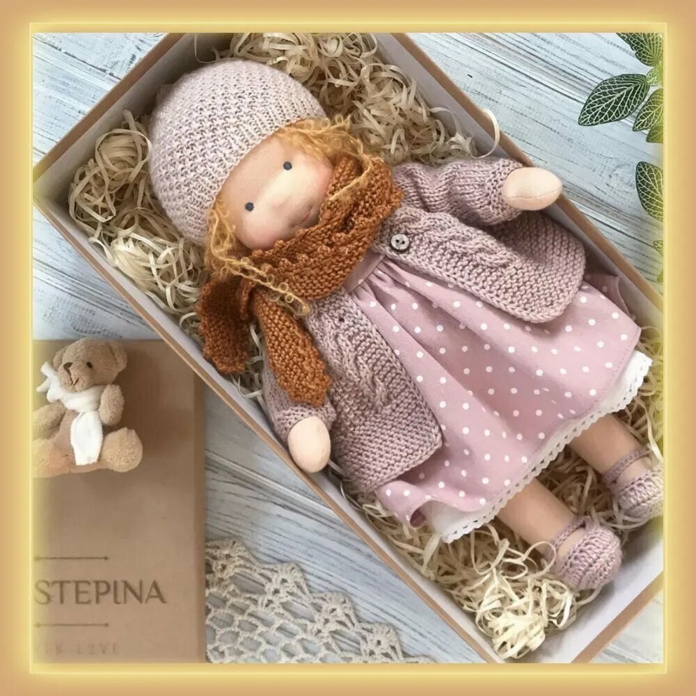 Waldorfdoll Кукла для девочки мягкая с одеждой текстильная тряпичная с длинными волосами интерьерная ручной работы