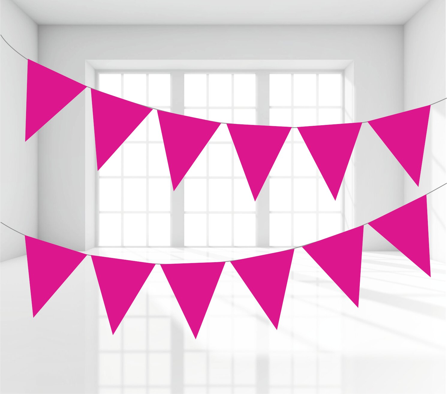 Гирлянда-вымпел Розовый яркий, 14 вымпелов для украшения помещения
