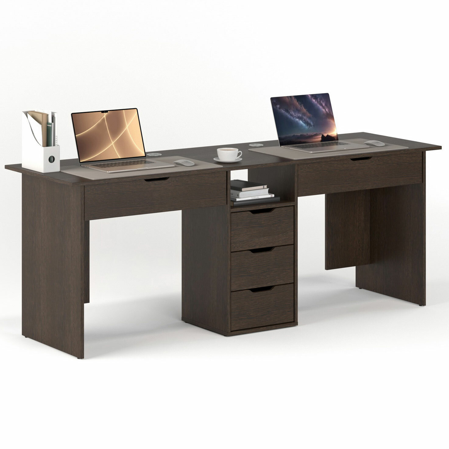 Письменный стол для двоих однотумбовый с 5 ящиками МагМебель Б89Я венге