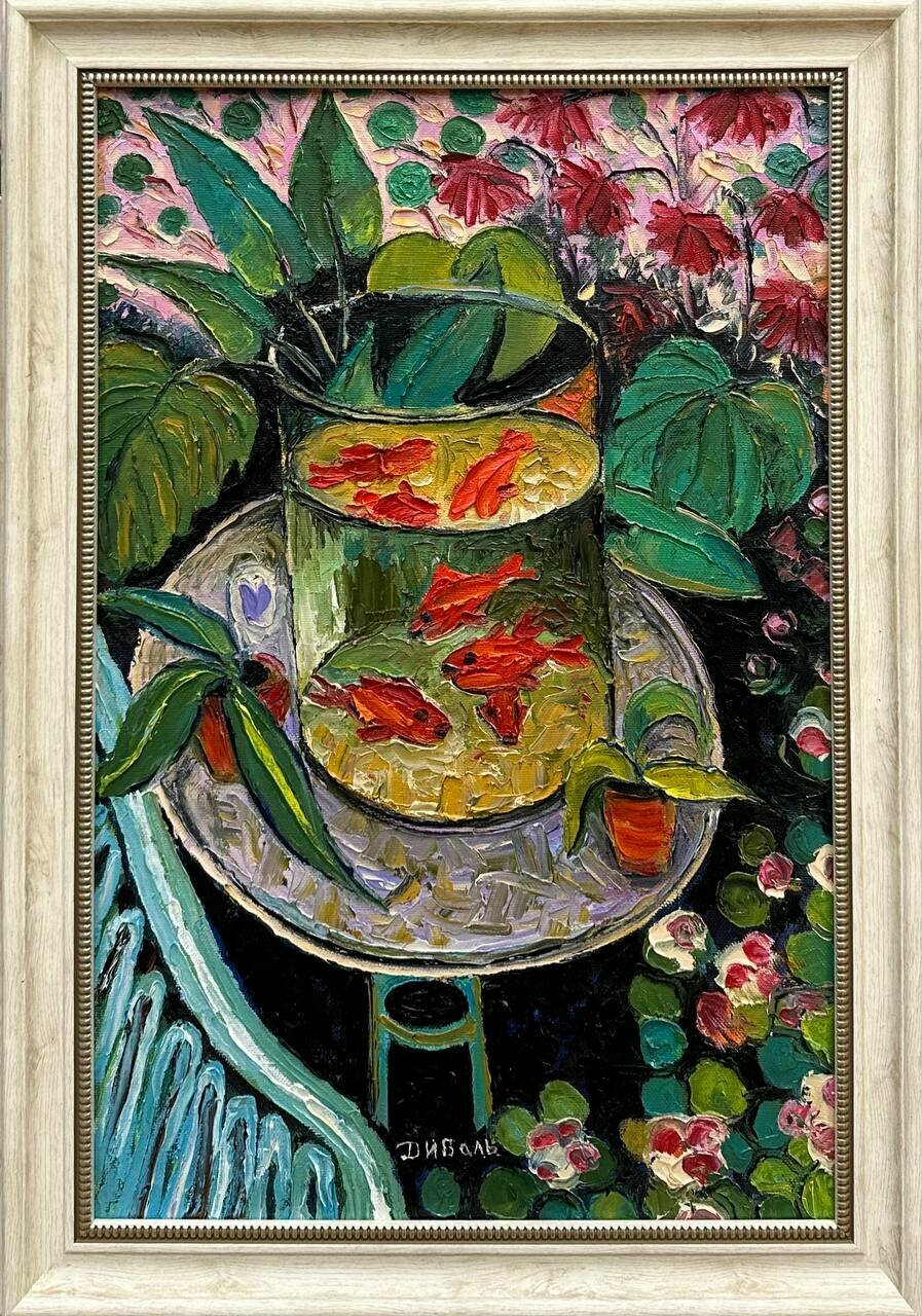 Картина маслом, современная картина "Аквариум с рыбками". Автор Докучаев Игорь (Диваль), 60х40 см