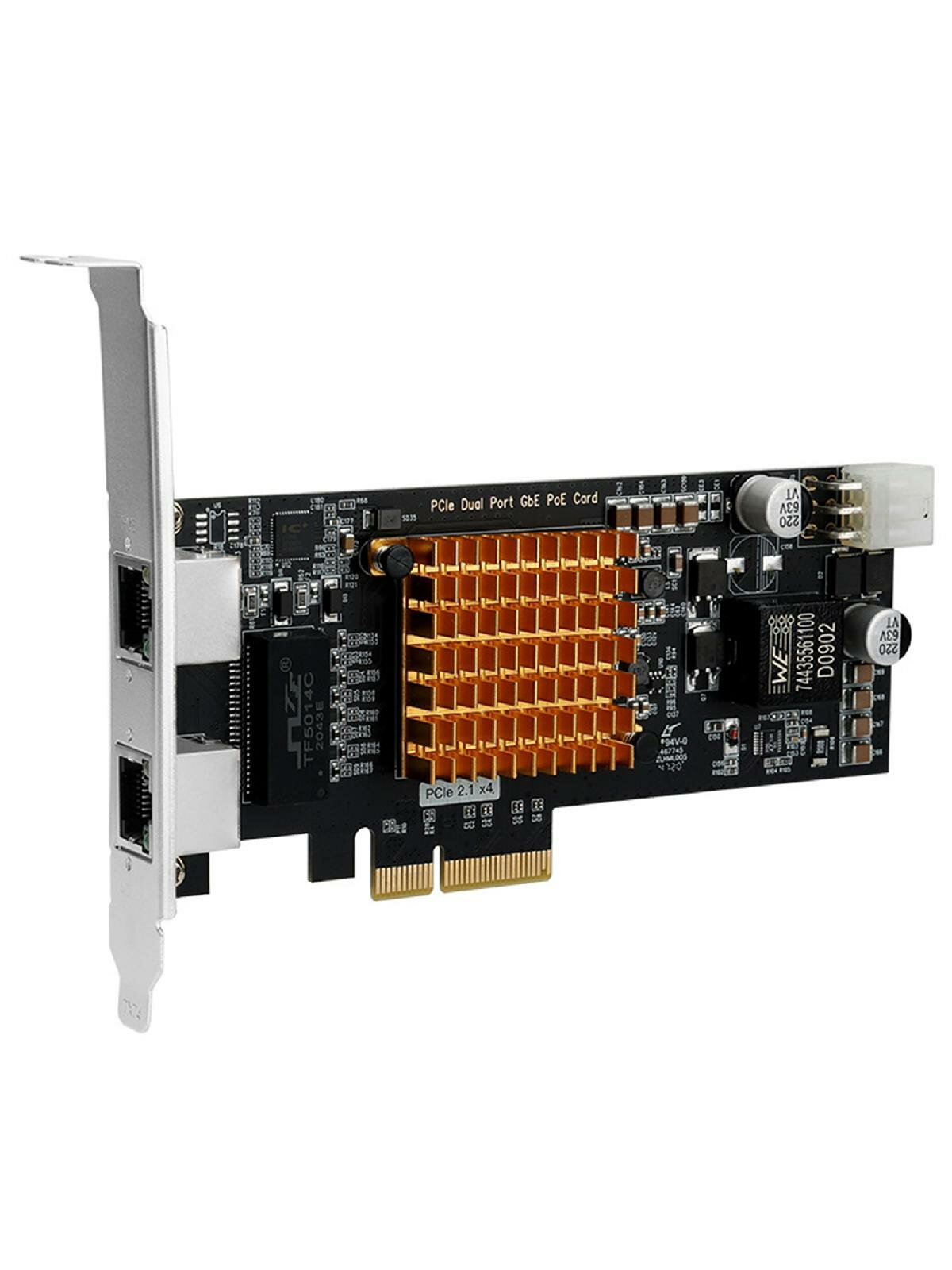 Dual Ports POE 10/100/1000M Gigabit PCI-E 4x Network Card Ethernet Converter for POE Camera Visual Capture Card