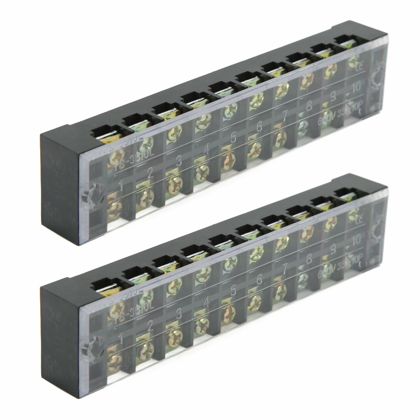 Двухрядная клеммная колодка, 2 ряда, 600 В, 35 А, с прозрачной крышкой, 10 позиций, модель 3510, барьерный блок для проводов большого тока