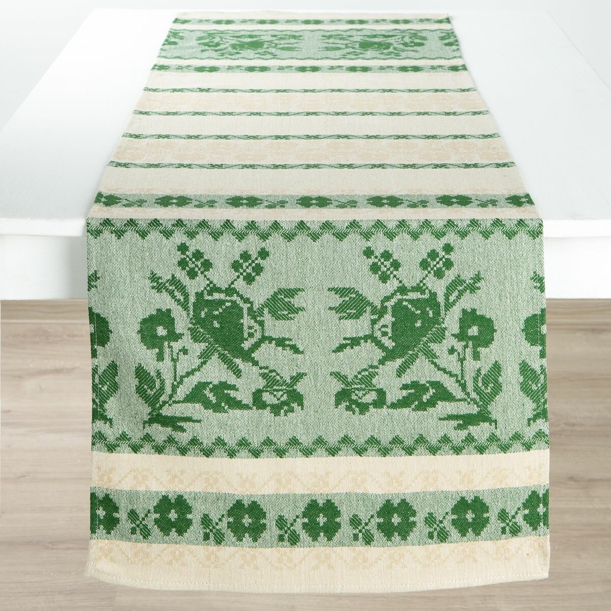 Рушник Оршанского льнокомбината "Белорусский", лен/хлопок, 43 см x 150 см, белый/зеленый