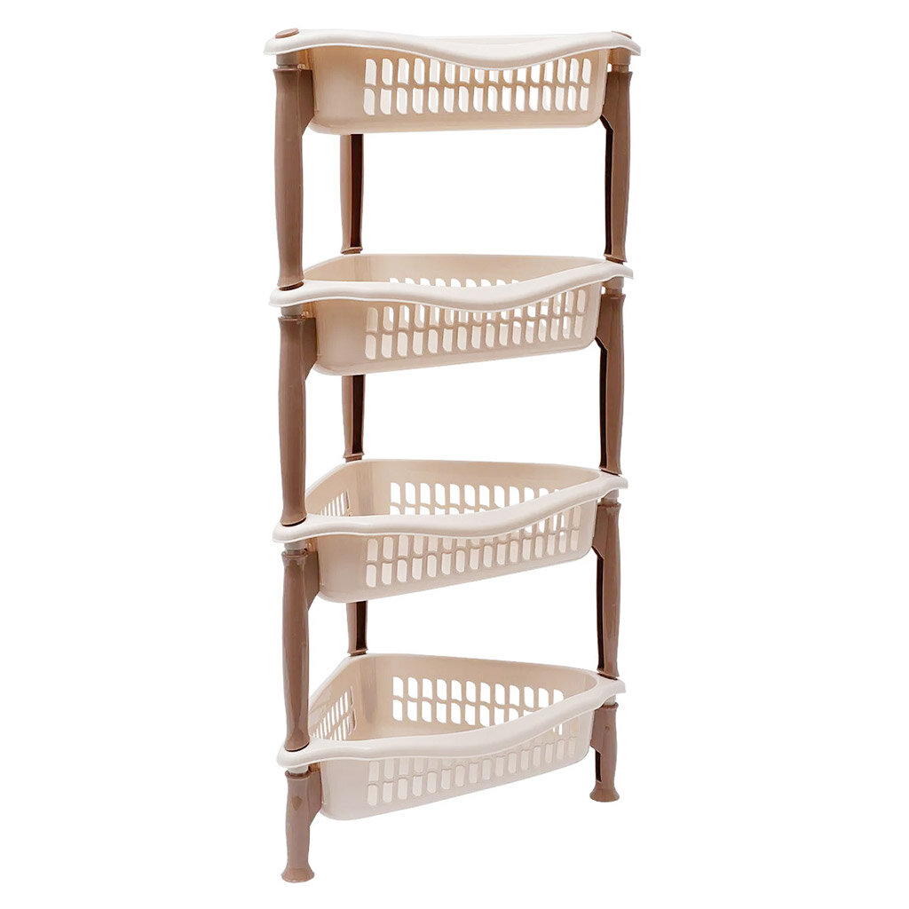 Этажерка КНР угловая пластмассовая 4-х ярусная 46х31х84 см, молочно-кофейный (04214)