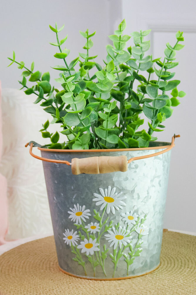 Металлическое кашпо ведерко С ромашками большое, металл, 15 см, Boltze 2031323/9715835