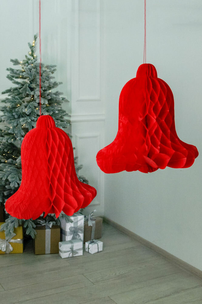 Набор подвесных бумажных колокольчиков, 36 см, красный, 2 шт, Peha Magic PH-36-2R