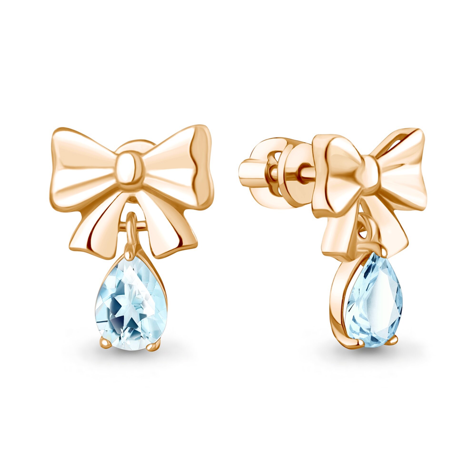 Серьги, серебро, 925 проба, золочение, топаз