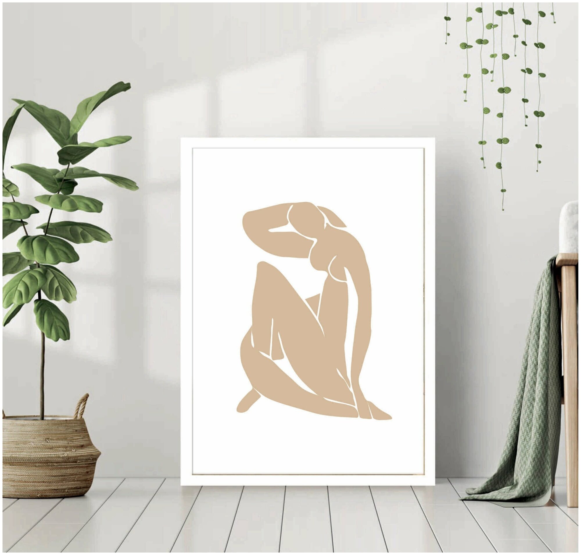 Постер "Матисс Голубая обнаженная женщина в бежевом цвете репродукция" 40x50 (белая рама) на стену для интерьера