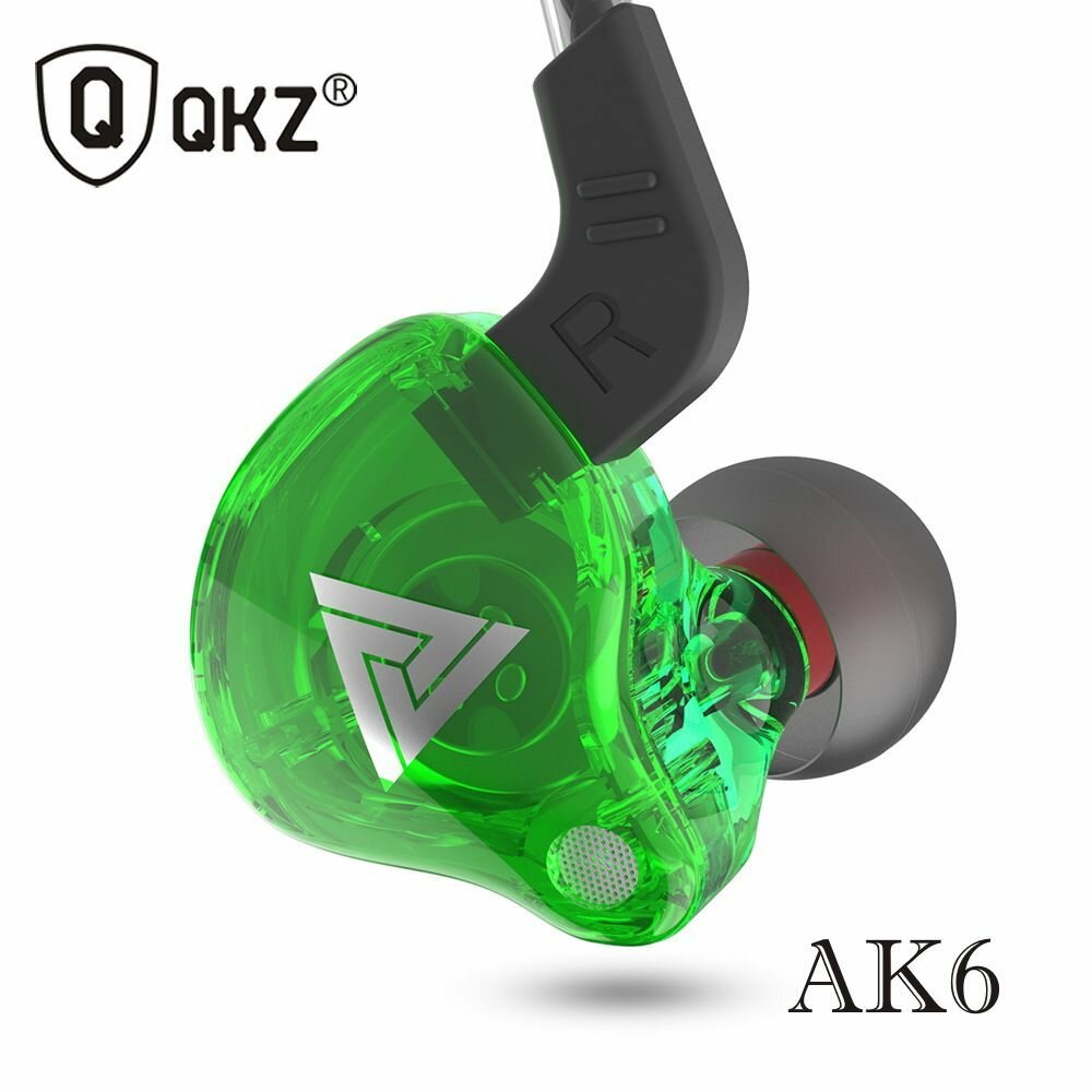 HiFi наушники QKZ AK6 спортивные проводные с микрофоном для телефона вакуумные мощные басы, цвет зелёный
