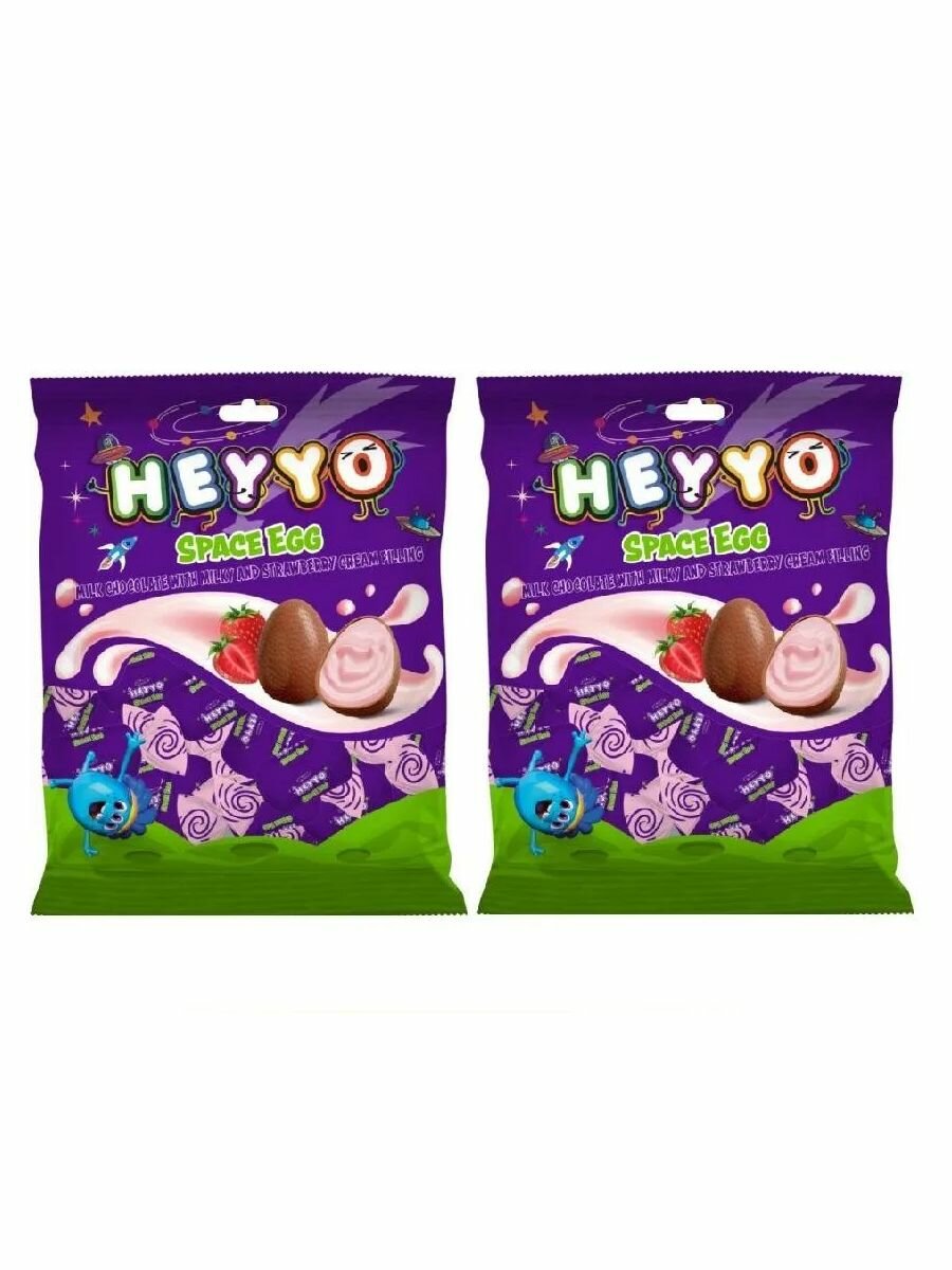 Конфеты HEYYO SPACE EGG молочный шоколад клубника, 2 шт х 125 гр