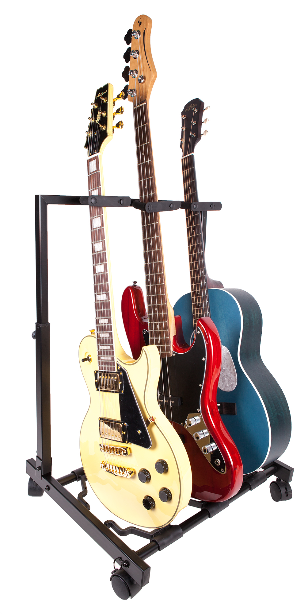 FORCE GSC-503 - напольная гитарная стойка на 3 гитары с держателями грифа. На колесиках