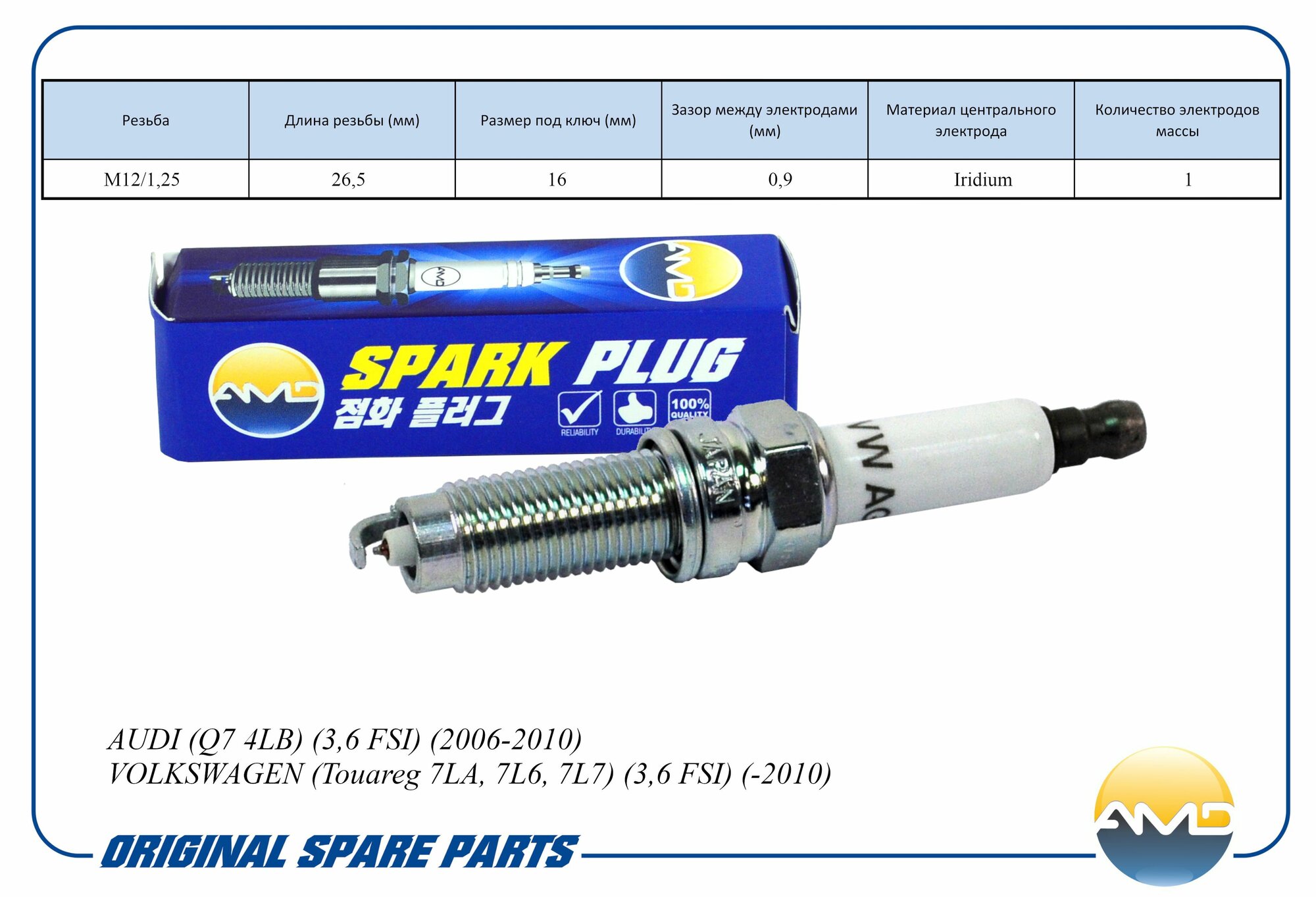 Свеча зажигания 101905622/ILZKR7A/AMD. PL153 Iridium для AUDI Q7 VOLKSWAGEN Touareg PORSCHE Cayenne