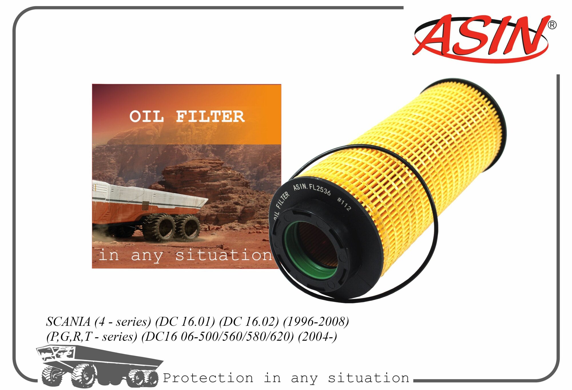 Фильтр масляный 1873014 ASIN. FL2536 для SCANIA 4 - series DC 16.01 DC 16.02 1996-2008 P, G, R, T - series DC16 06-500 560 580 620 2004-