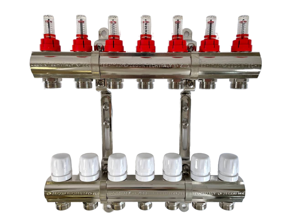 Блок коллекторный 7 выхода х1.0"х3/4" с расходомерами латунь ZEGOR QS-1871