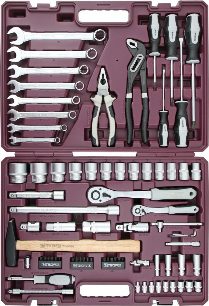 Набор инструмента THORVIK универсальный 1/4", 1/2"DR, 77 предметов (054005) TS077