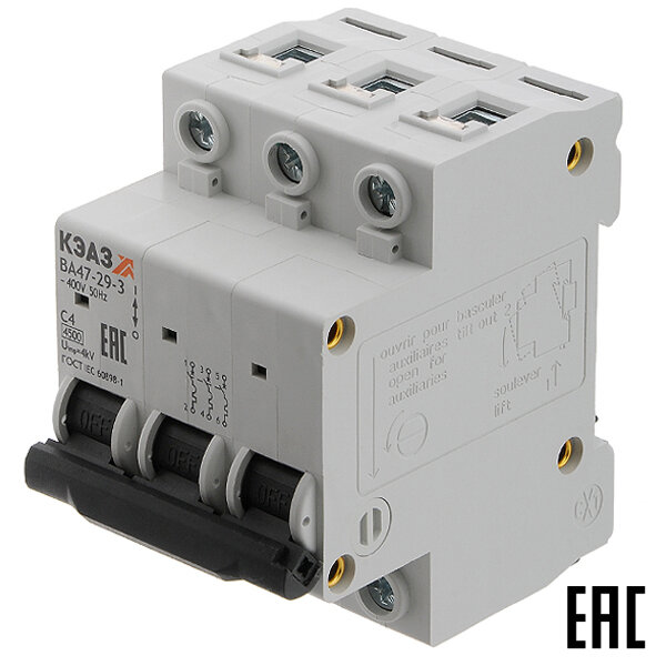 Автоматический выключатель ВА47-29-3C4 4А/3п/ 4,5кА на Din-рейку 318294 КЭАЗ