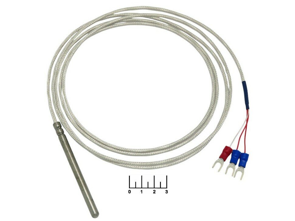 Датчик температуры PT100 100 Ом 2м 6*80мм (3 провода)
