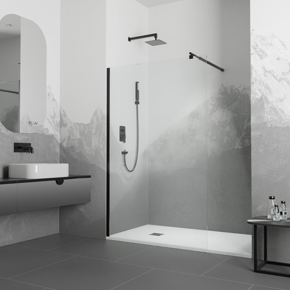 Душевая перегородка RGW (РГВ) 80х195 см WA-002 B Черный, Матовое, 6 мм 790-805 Easy Clean (35100208-24)