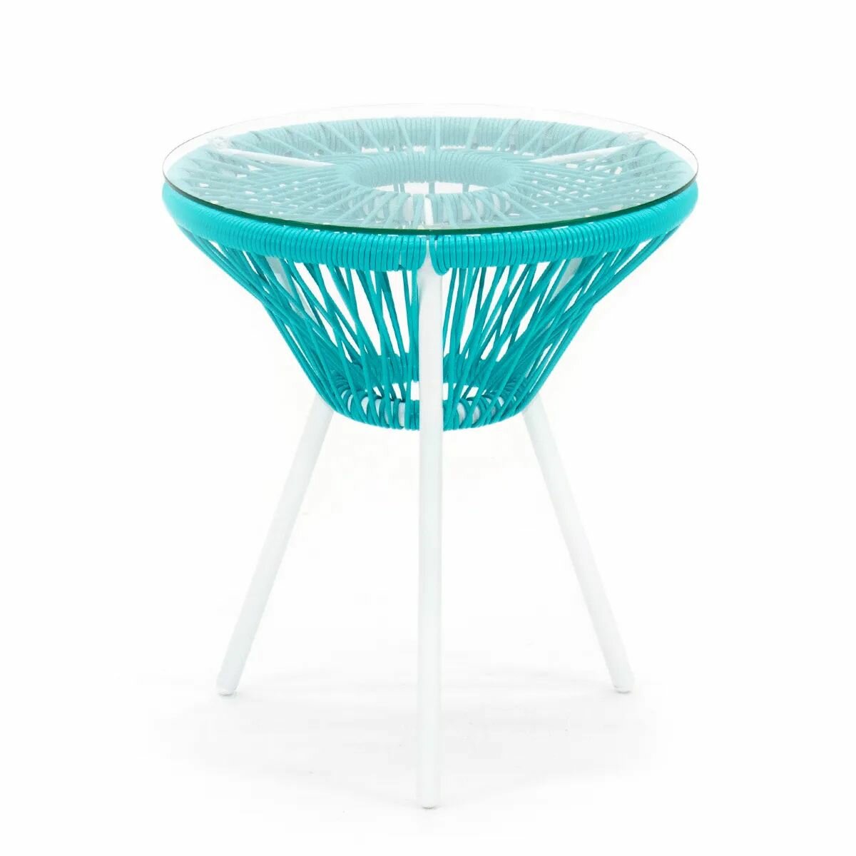 Кофейный стол KORNERA "Акапулько", каркас белый, искусственный ротанг бирюзовый