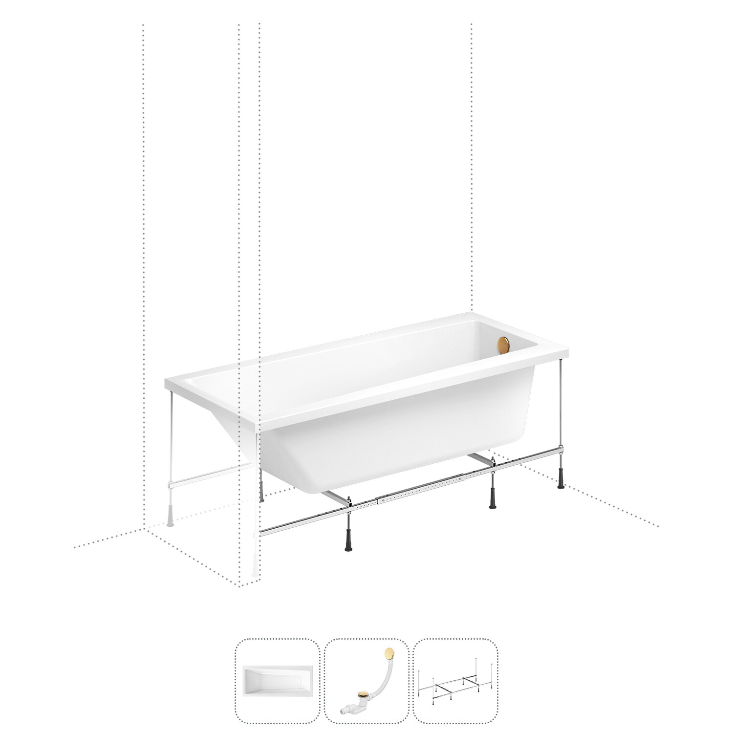 Акриловая ванна 160x75 с каркасом Lavinia Boho Rock 202011075 в наборе 3 в 1: прямоугольная ванна 160 x 75 см, слив-перелив, каркас