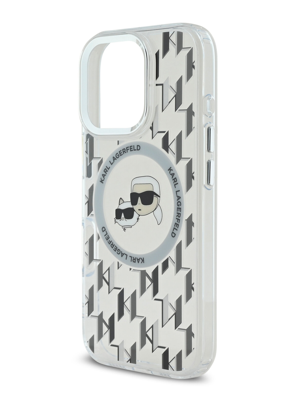 Lagerfeld для iPhone 16 Pro чехол PC/TPU Monogram NFT Karl & Choup Metal Cam Hard Transp (MagSafe)
