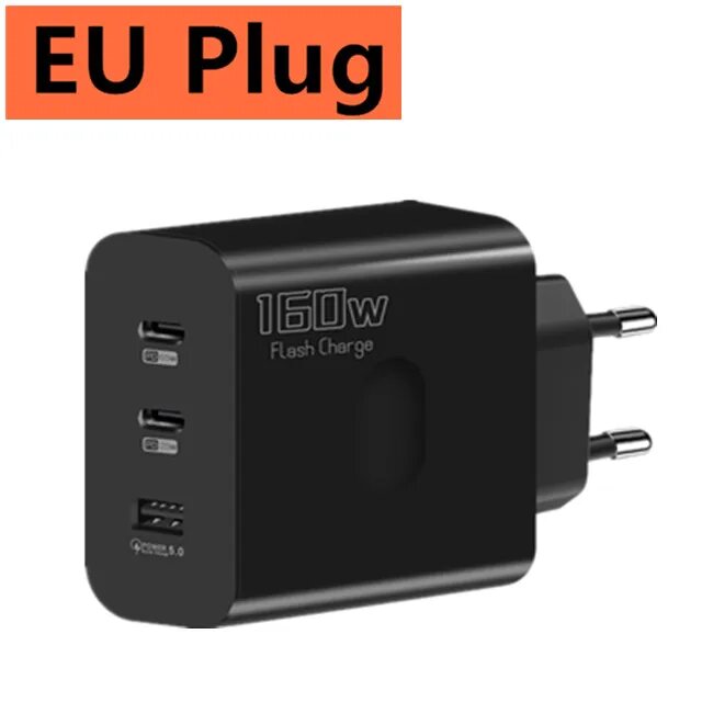 Зарядное устройство USB 160 Вт USB Type C Адаптер быстрой зарядки Quick Charge 3.0 PD Only EU Plug