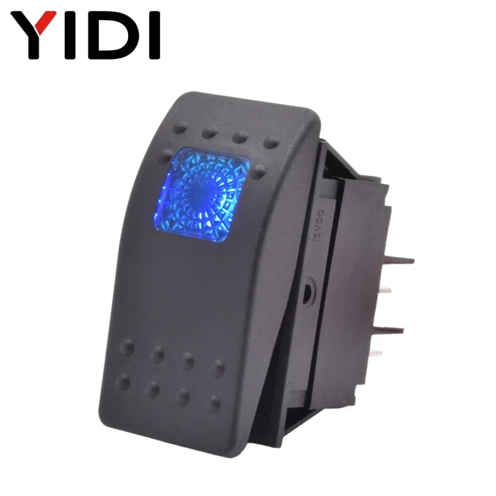 Тумблер YIDI 12-24V, синий свет, 4 контакта, водонепроницаемый