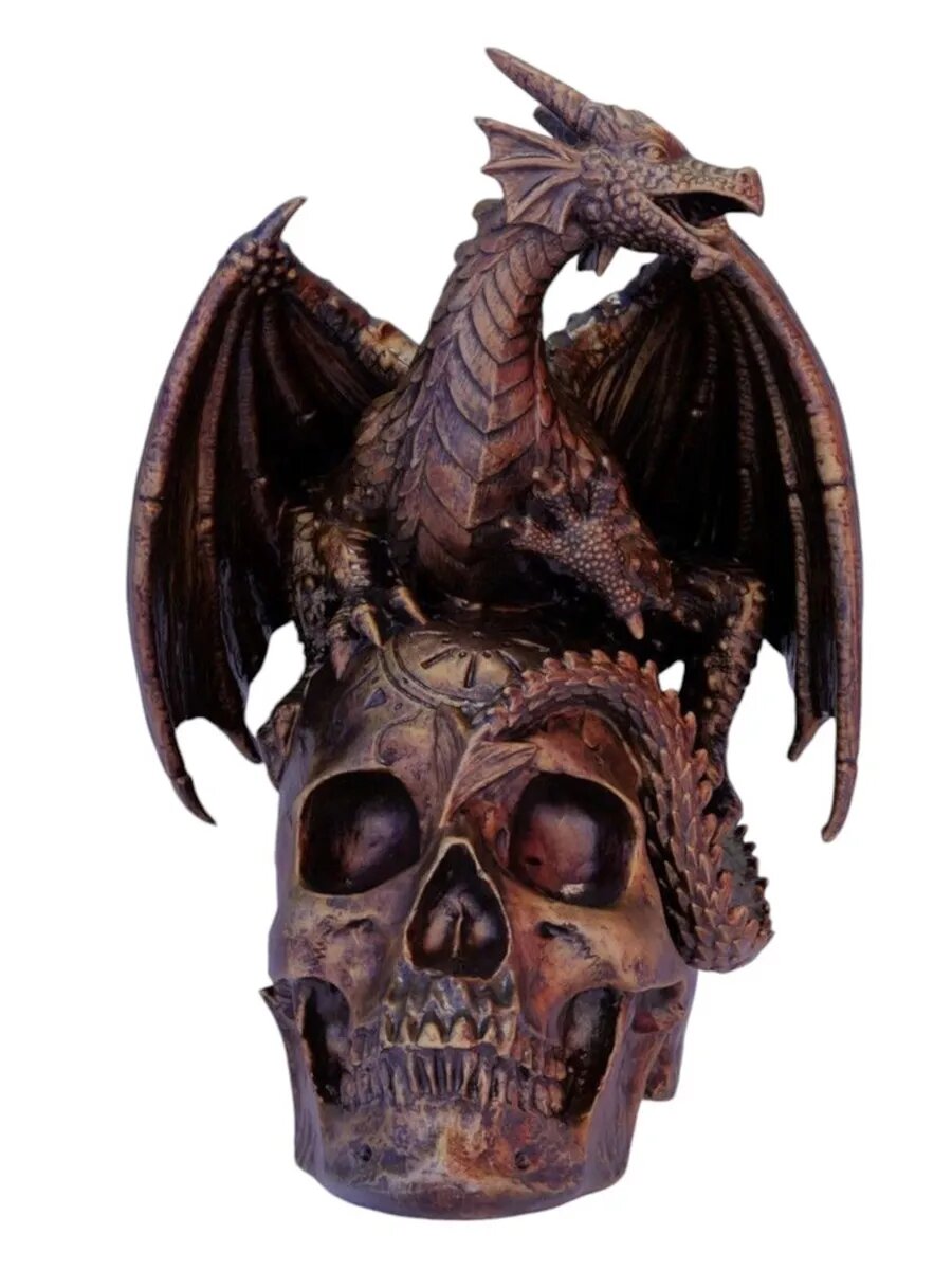 Дракон на черепе статуэтка из полистоуна
