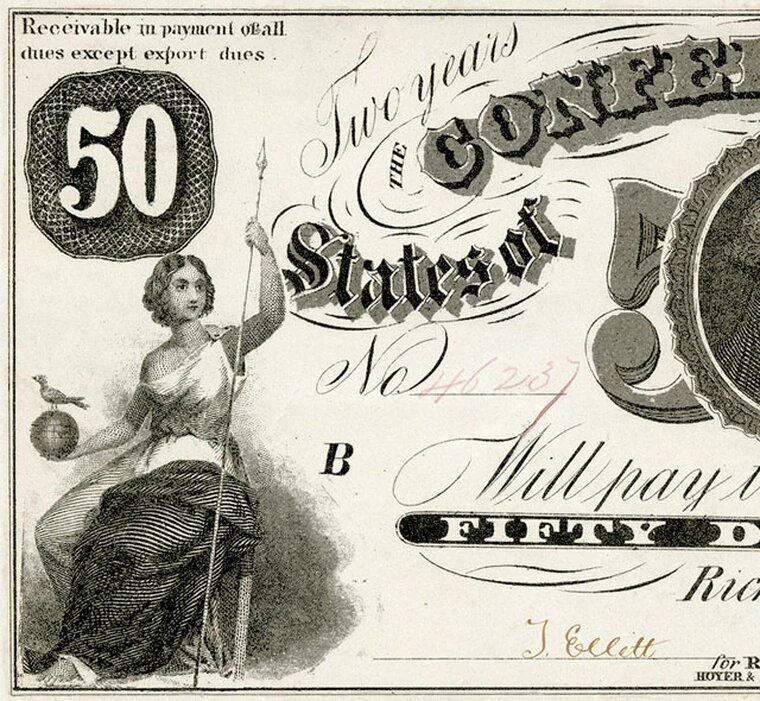 50 долларов 1861 Конфедерация Ричмонд сувенирная копия, банкноты и купюры редкие коллекционные