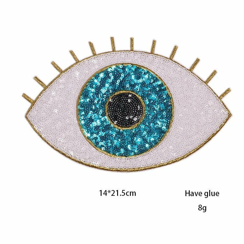 Нашивка Глаз с блестками, 14*21.5см, Бирюзовый, Blue Eye-iron