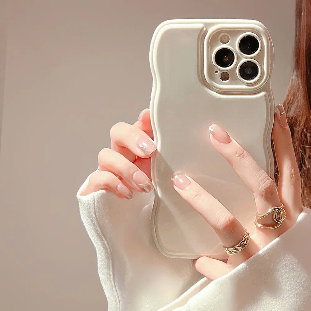 Мягкий однотонный вьющийся волнистый чехол для телефона для iPhone 17, 16, 14, White, For iPhone 17