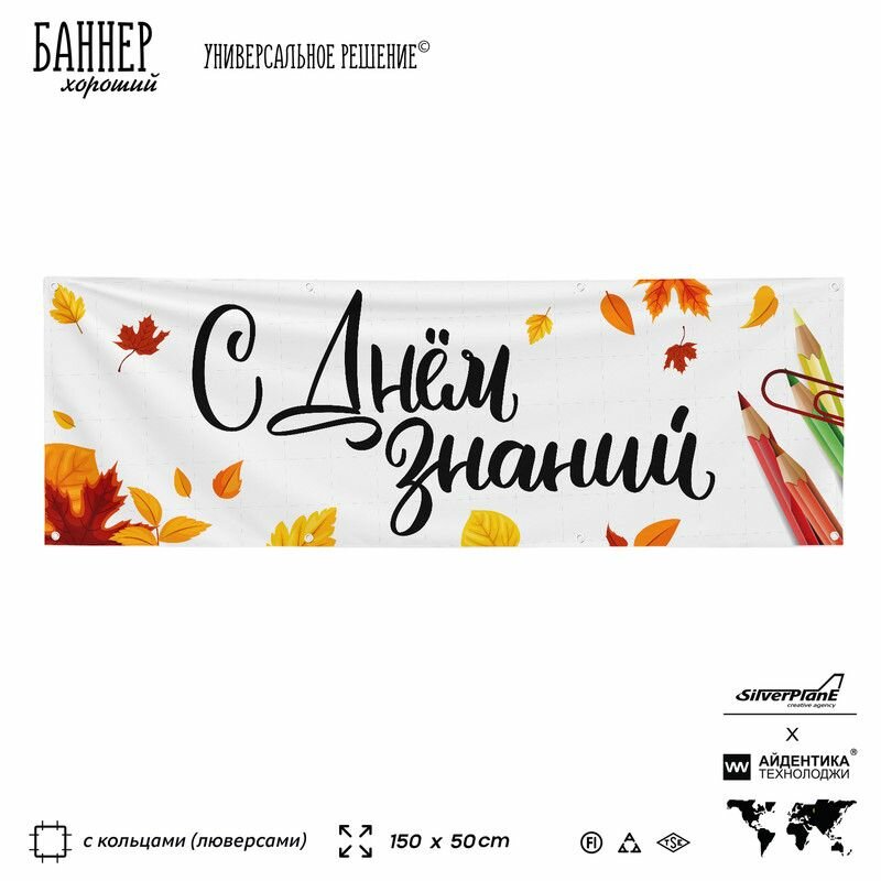 Баннер для праздника, День Знаний, 1 сентября, 150х50 см, белый, SilverPlane х Айдентика Технолоджи