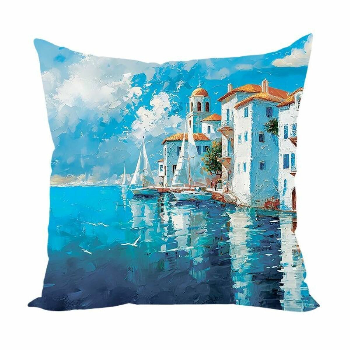 Чехол для подушки Лодки на голубом море 40х40 велюр