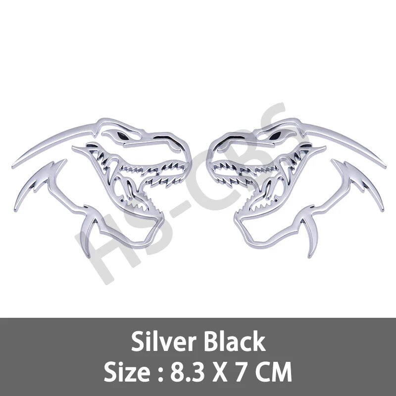 2 шт. металлический полый стильный значок тираннозавр рекс Тотем эмблема головы Silver Black Eye