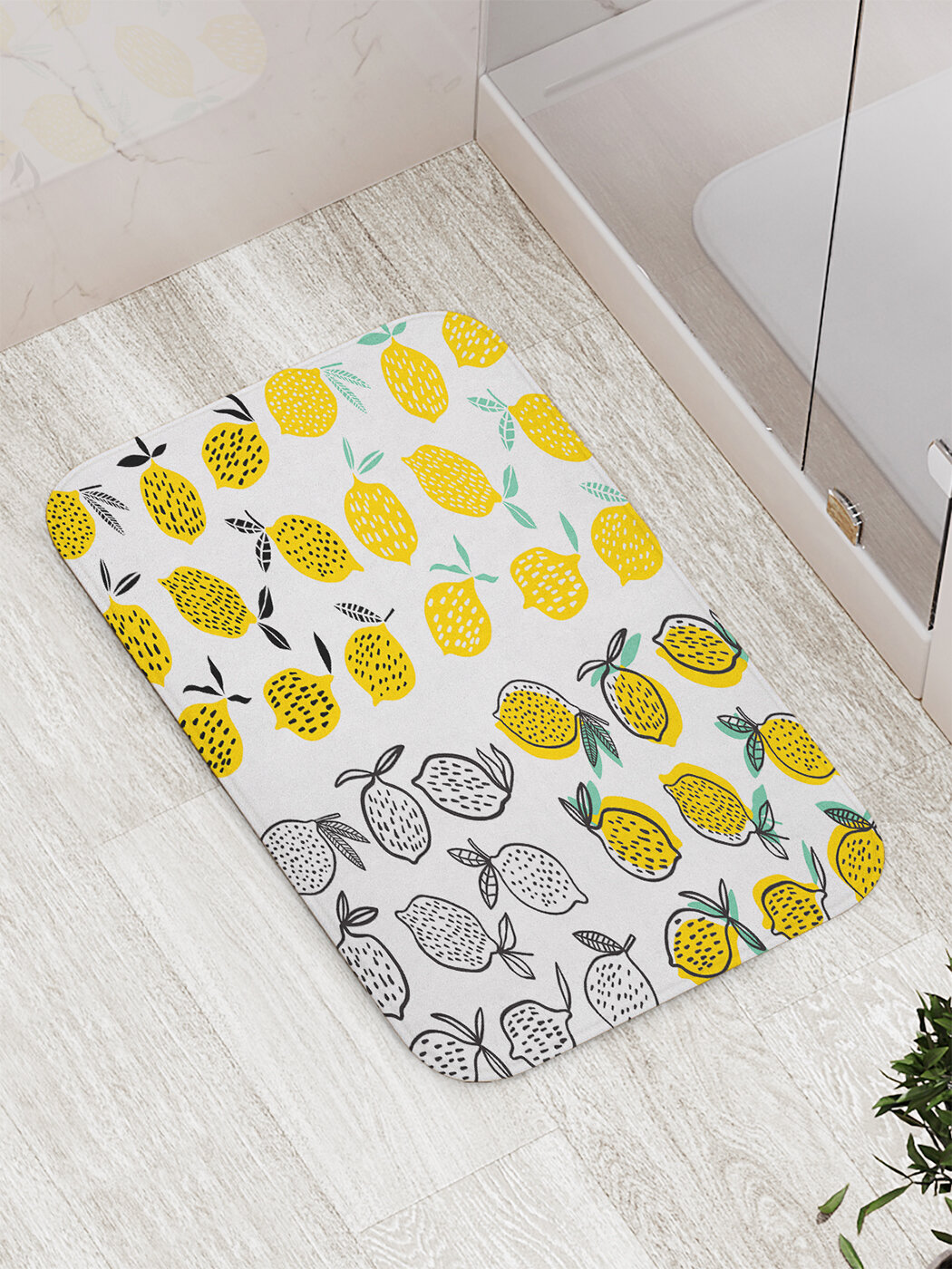 Коврик для ванной комнаты и туалета противоскользящий "Раскраска лимонов" 52х77 см, JoyArty