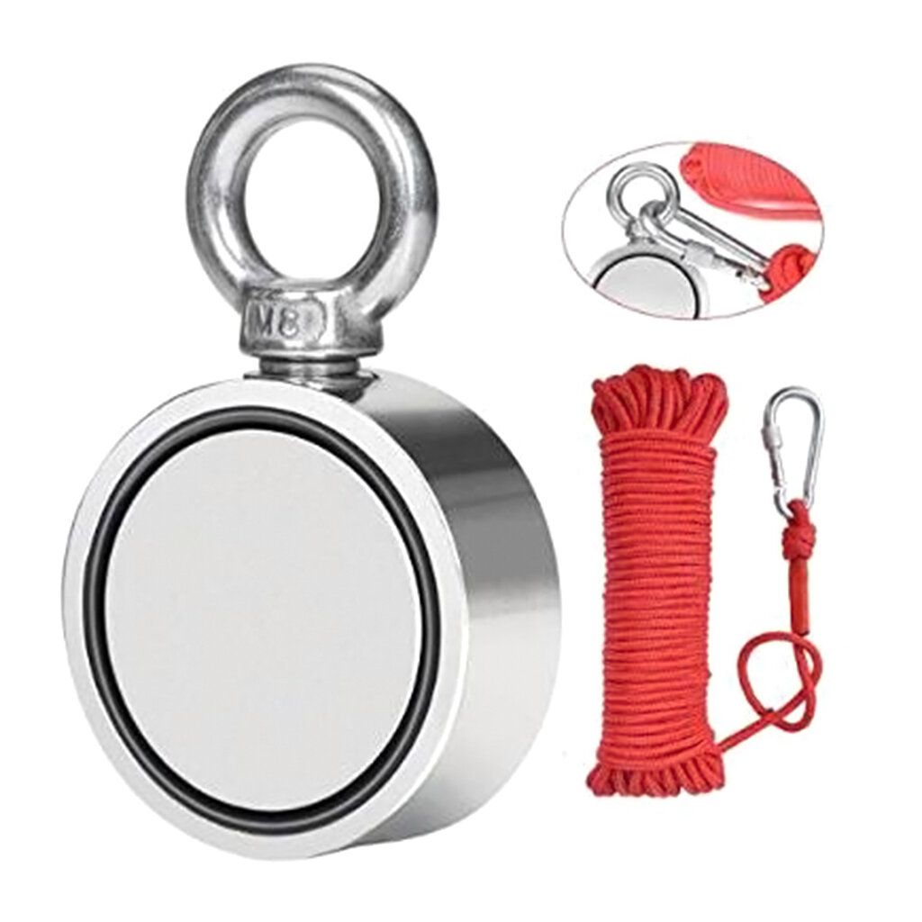 120 кг Двойной Боковой Магнит, Сильные Неодимовые Постоянные Рыболовные Магниты с 20-метровой Плетеной Веревкой для Спасения