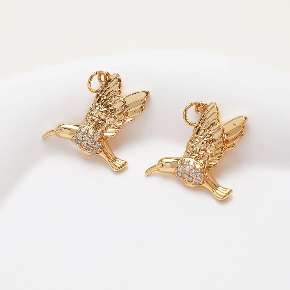Латунные подвески Колибри 14к позолота 2 шт.