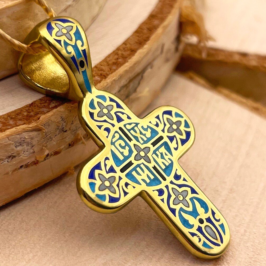 Крестик, серебро, 960 проба, оксидирование, золочение