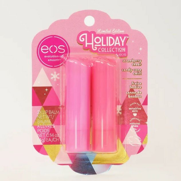 Подарочный набор EOS Holiday- Бальзам для губ - 2 шт в стике, Strawberry Cheer & Candy Cane Swirl, 4 г + 4 г