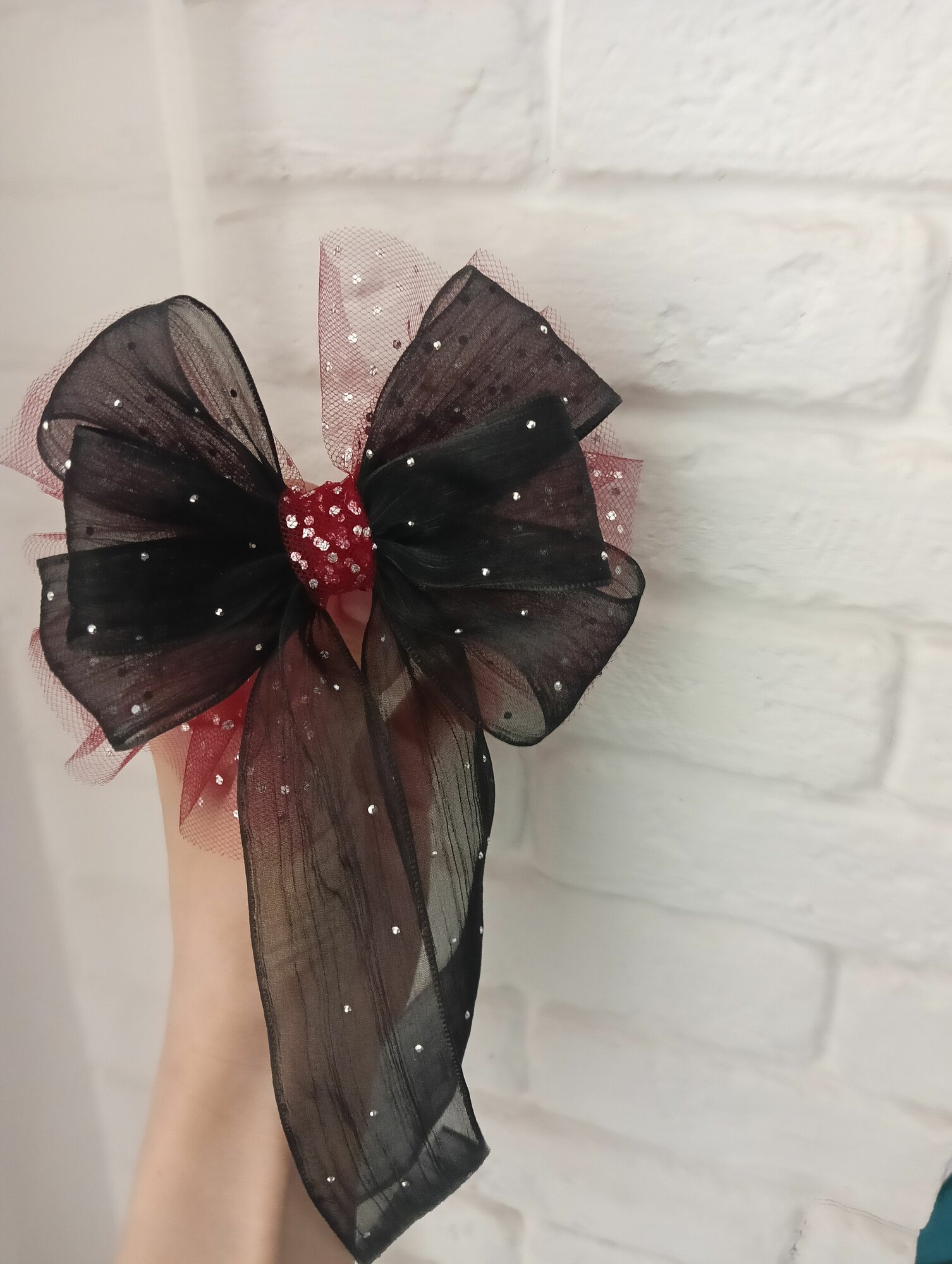 Чёрный бантик на заколке, Бант для волос со стразами