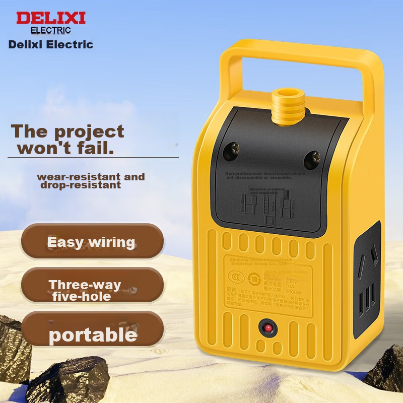 DELIXI Engineering Ground Power Strip, Shockproof Extension Cord, Outdoor Work Power Strip, PVC Coated, 3 Outlets 5 Sockets with Hooks, Self-Connecting CD98-G02