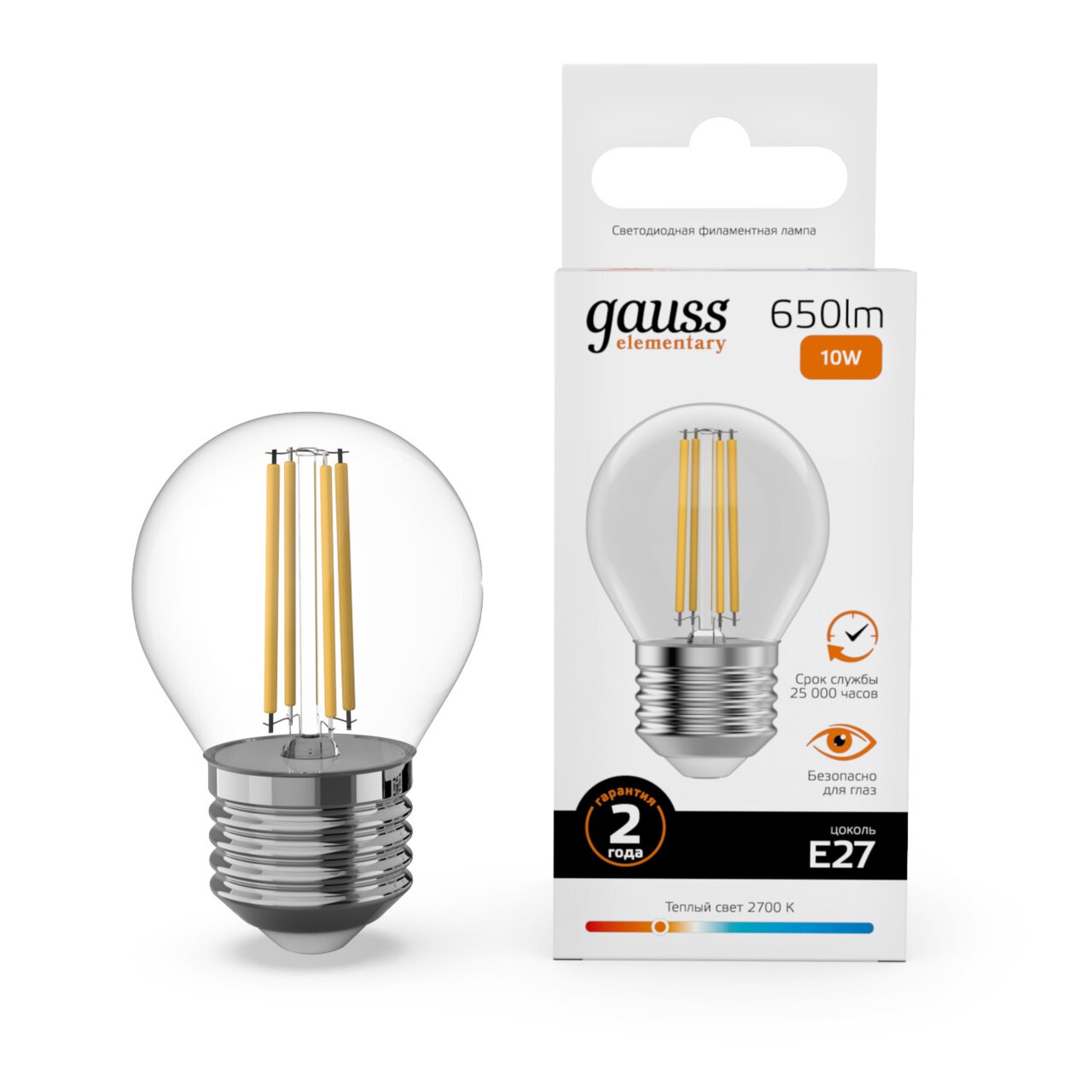 Gauss Filament Elementary шарообразная LED-лампа 10 Вт E27 2700K 650 лм для интерьеров