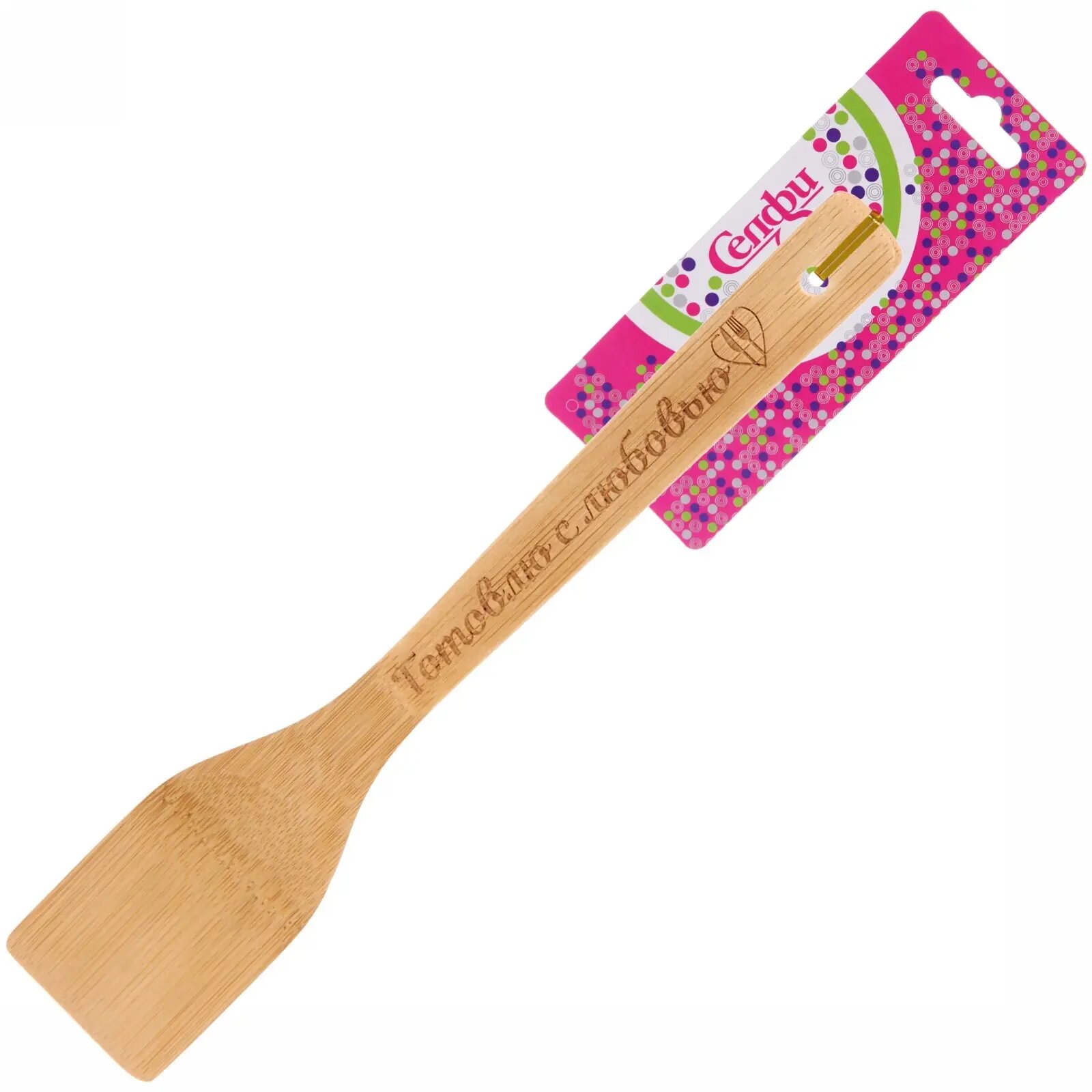 Лопатка бамбуковая 'Готовлю с любовью' 30х6см, для антипригарной посуды