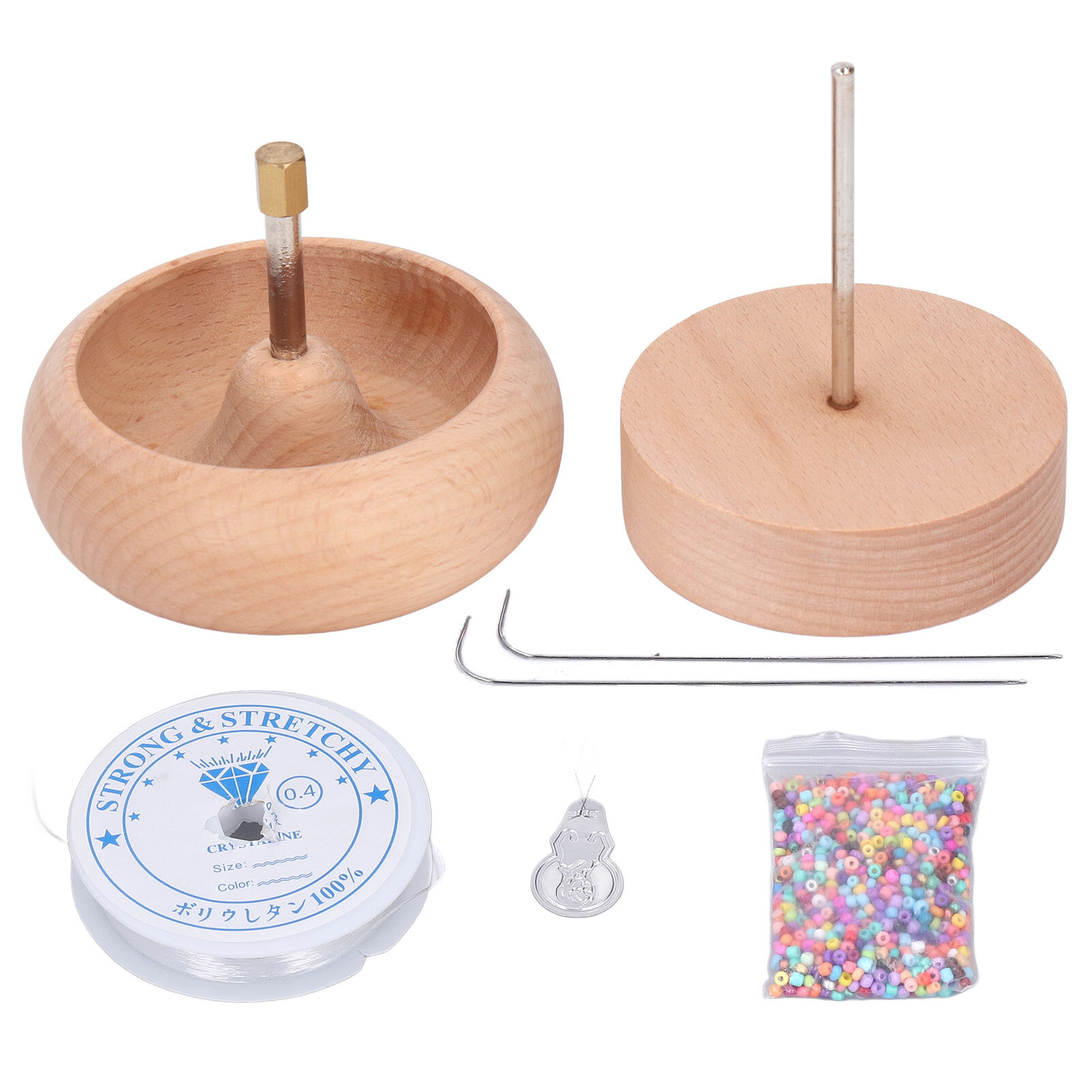 Bead Spinner DIY Beading Turning Bowl 10cm Wooden Manual Threader Tool Kit for Jewelry Making